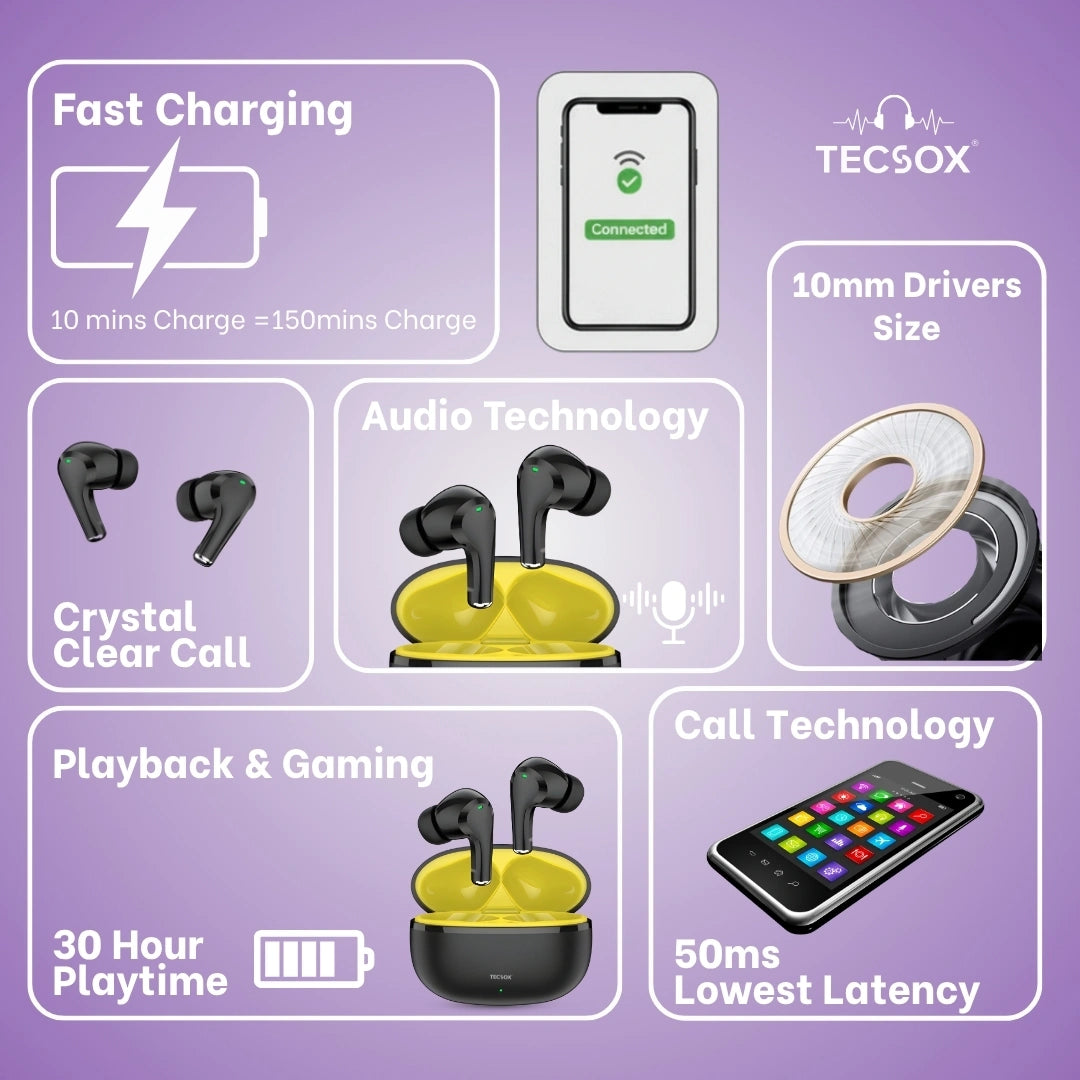 TecSox Ranger 221 Wireless Earbud With Deep Bass & Comfortable Fit ...